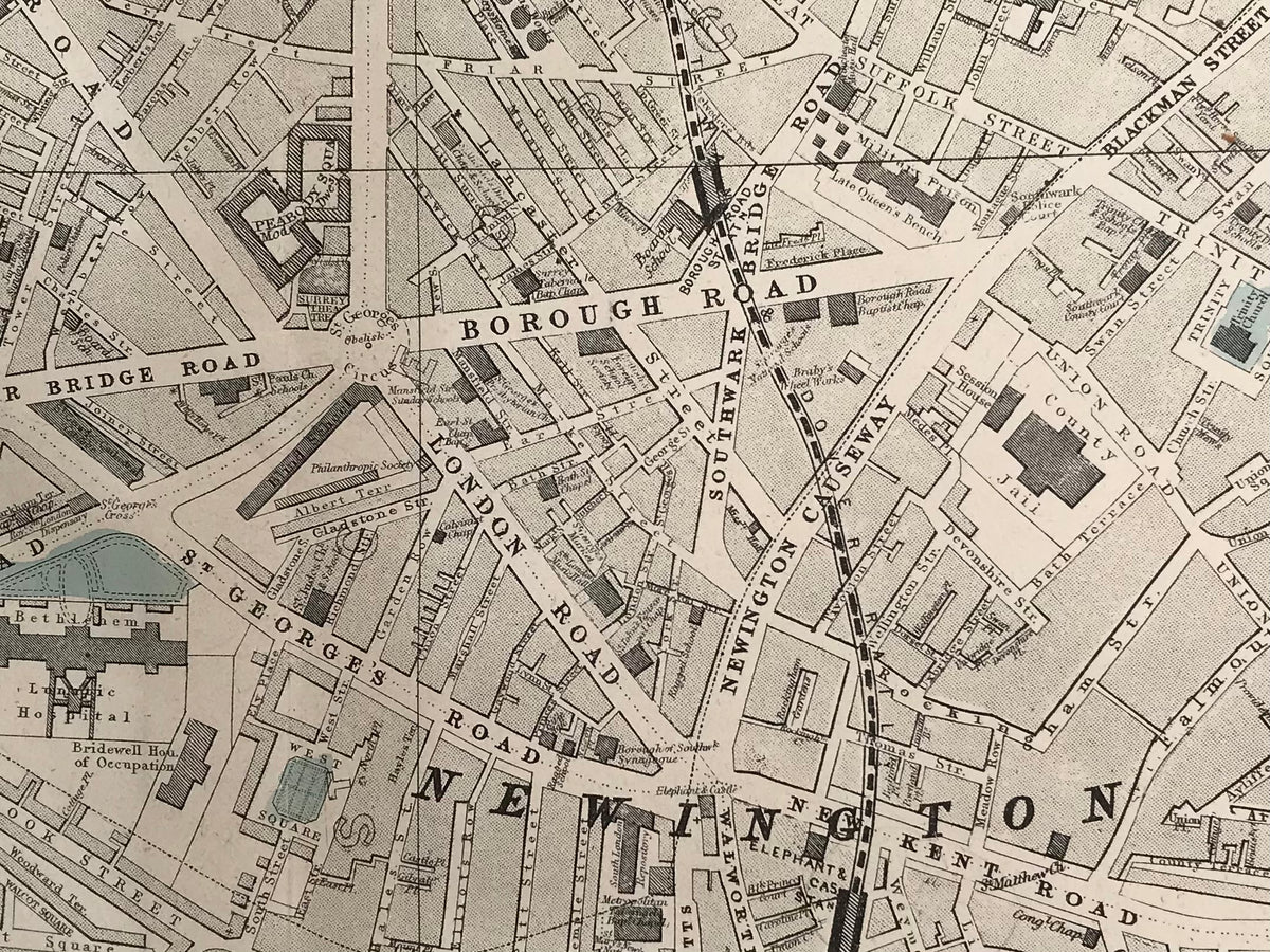 Large Mounted 1880 Street Plan of Southwark by Bacon. – The Map Man